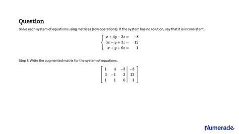 solved solve each system of equations using matrices row operations
