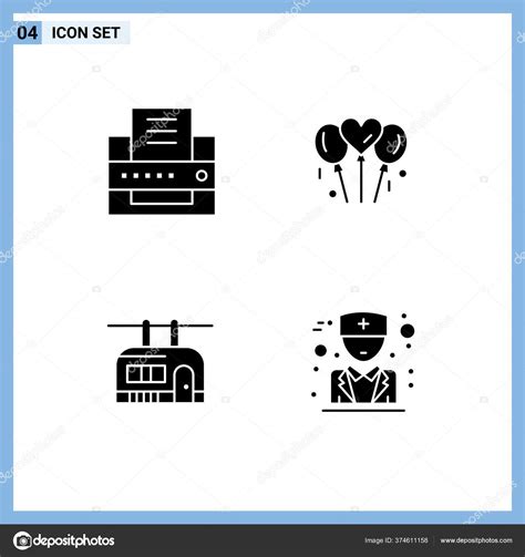 Thematic Vector Solid Glyphs Editable Symbols Printer Transport Bloone Heart Stock Vector By