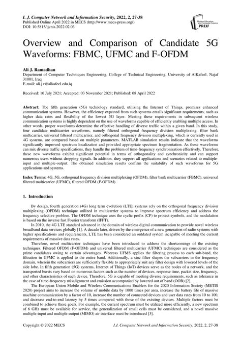 Pdf Overview And Comparison Of Candidate 5g Waveforms Fbmc Ufmc