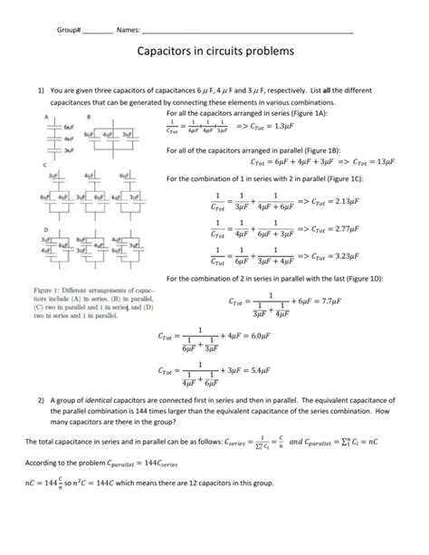 Capacitor Circuits Problems Worksheet And Solutions