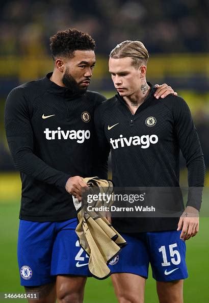 Reece James And Mykhailo Mudryk Of Chelsea Interact During The Uefa