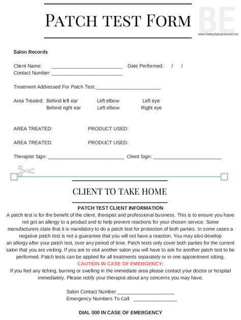 fillable online patch test form fax email print pdffiller