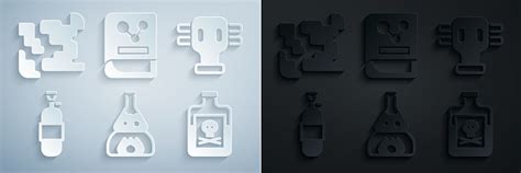 시험관 플라스크에 불을 붙이고 방독면 프로판 가스 탱크 병 속의 독 화학 서적 및 기체 아이콘을 설정합니다 벡터 3차원 형태에 대한 스톡 벡터 아트 및 기타 이미지 Istock