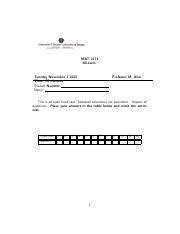 MIDTERM With Solutions Fall Pdf MAT Mi Term Tuesday November Time Minutes