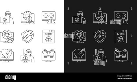 Cyber Attacks Types Linear Icons Set For Dark And Light Mode Stock