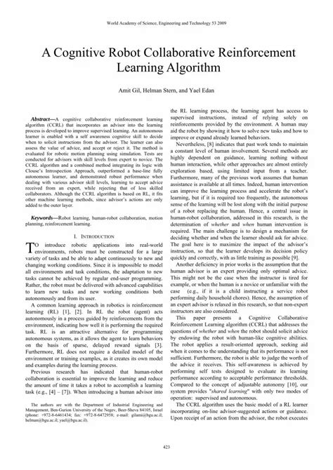pdf a cognitive robot collaborative reinforcement learning algorithm