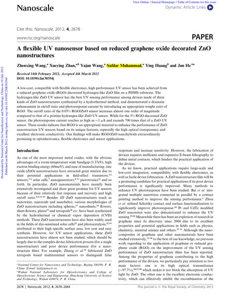 Pdf A Flexible Uv Nanosensor Based On Reduced Graphene Oxide