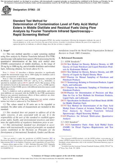 Astm D7963 22 Standard Test Method For Determination Of Contamination Level Of Fatty Acid