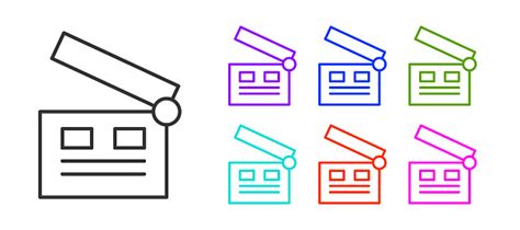 흰색 배경에 격리 된 검은 줄 무비 클래퍼 아이콘 영화 클래퍼 보드 클래퍼보드 기호 영화 제작 또는 미디어 산업 다채로운 아이콘을 설정합니다 벡터 일러스트레이션 감독에 대한