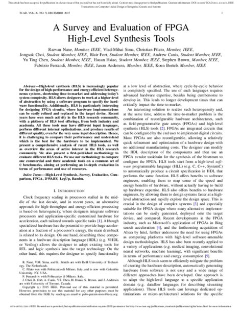 Pdf A Survey And Evaluation Of Fpga High Level Synthesis Tools