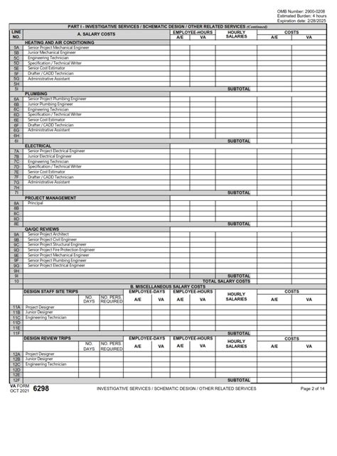 Va Form 6298 Architect—engineer Fee Proposal Va Forms