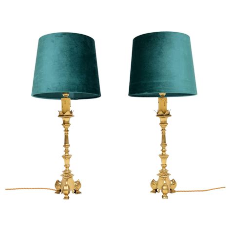 Rectangular Antiqued Brass Table Lamps Pair At 1stdibs