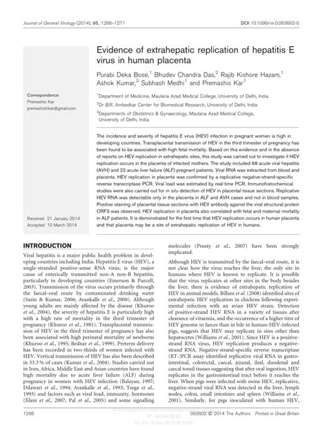 Pdf Evidence Of Extrahepatic Replication Of Hepatitis E Virus In Human Placenta