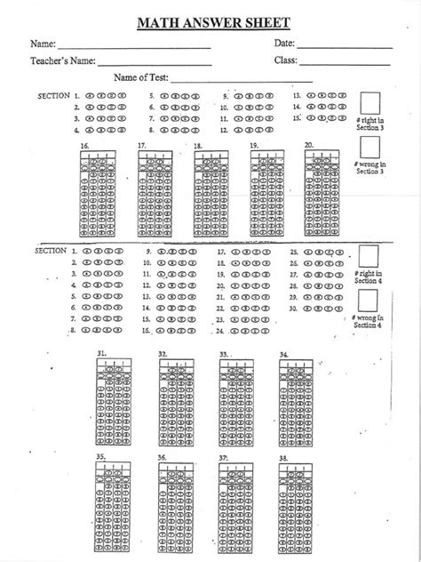 Answer Sheet Math Pdf