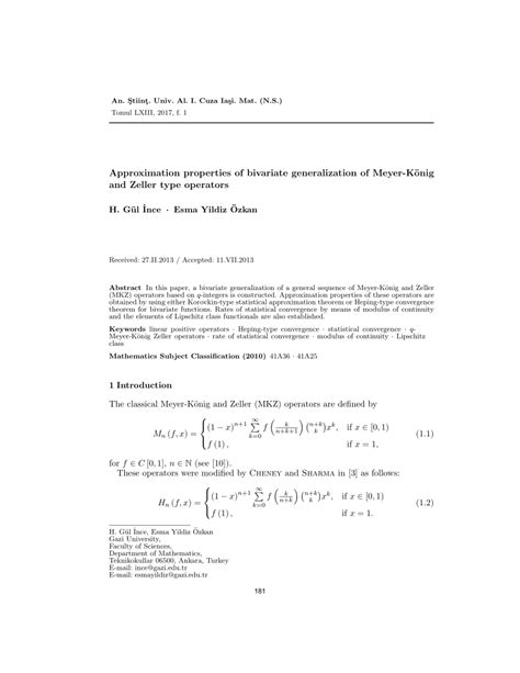 Pdf Approximation Properties Of Bivariate Generalization Of Meyer König And Zeller Type Operators