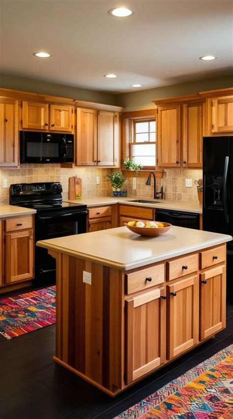 Kitchen With Black Countertops Honey Oak Cabinets