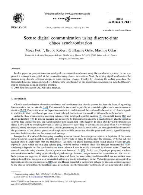 Pdf Secure Digital Communication Using Discrete Time Chaos