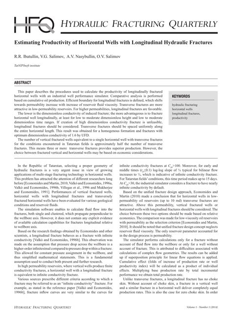 Pdf Estimating Productivity Of Horizontal Wells With Longitudinal Hydraulic Fractures