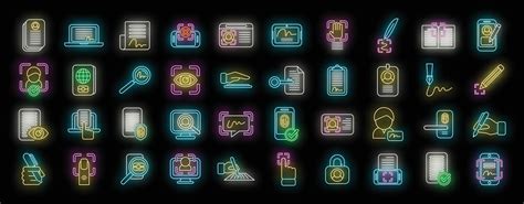 Handwriting Identification Icons Set Neon 47221801 Vector Art At Vecteezy