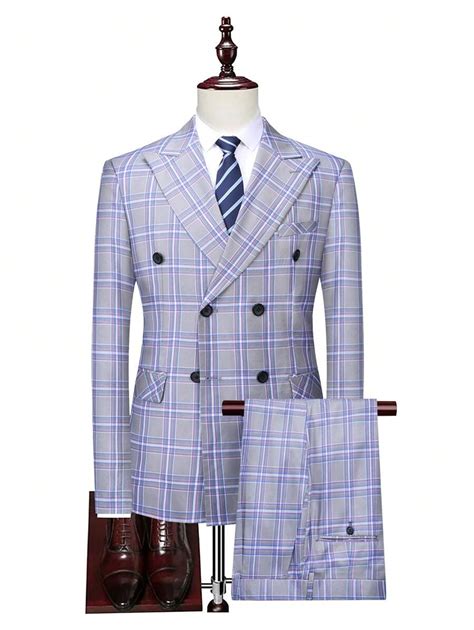 Manfinity Mode Mens Plaid Double Breasted Suit Shein Usa