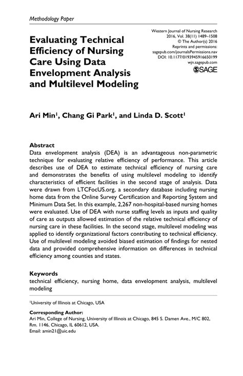 Pdf Evaluating Technical Efficiency Of Nursing Care Using Data Envelopment Analysis And