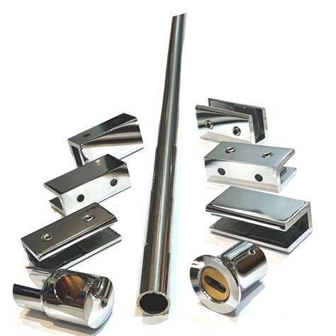 Shower Glass Stabilizer Set 6cm Non Drilling Clamps 1m Tube Brackets