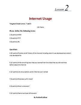 Lesson 2 Internet Usage By Corrinda Lathan TPT