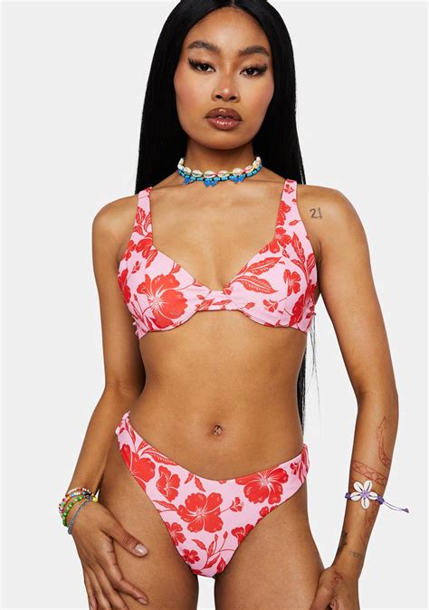 Hawaiian Beach Bra Bikini Set Pink Dolls Kill