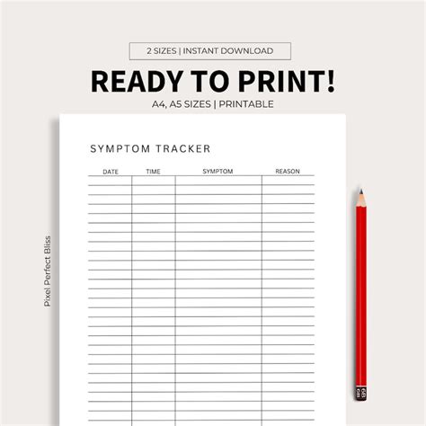 Symptom Tracker Printable Medical Info Healthcare Log Symptom