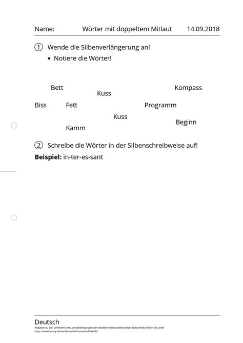 Arbeitsblatt Wörter Mit Doppeltem Mitlaut Deutsch Grundschule Tutory De