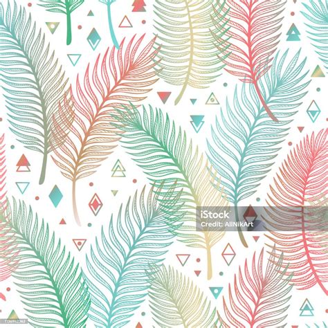 열 대 야자수 나무 잎 기하학적 모양 벡터 원활한 패턴입니다 삼각형 마름모꼴로 원과 야자수 잎 스케치 여름 꽃 배경입니다 열 대