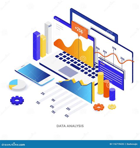 Flat Color Modern Isometric Illustration Data Analysis Stock Vector