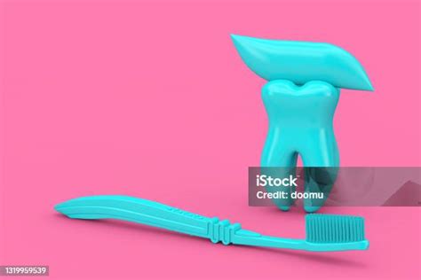 두오톤 스타일의 치약이 있는 블루 치아와 칫솔 3d 렌더링 개념에 대한 스톡 사진 및 기타 이미지 개념 건강관리와 의술 디지털 생성 이미지 Istock