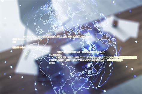 Premium Photo Multi Exposure Of Abstract Creative Coding Sketch With World Map And Modern