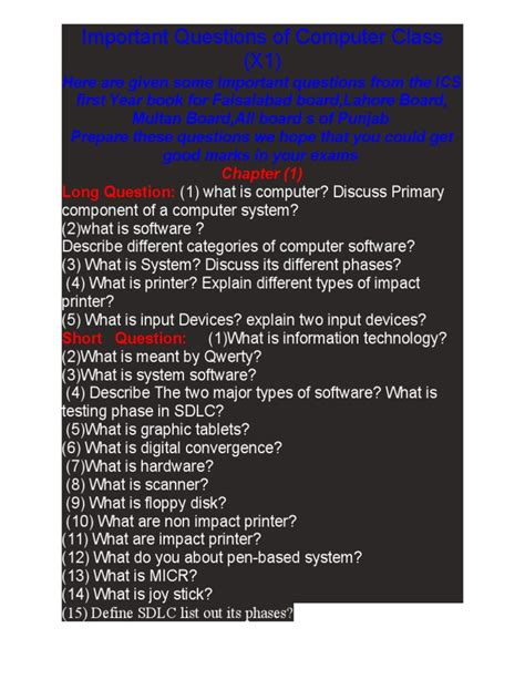 Pdf Important Questions Of Computer Class Dokumentips