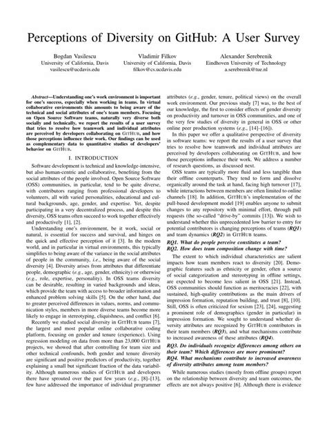 Pdf Perceptions Of Diversity On Github A User Surveybvasiles Github Io Papers Chase