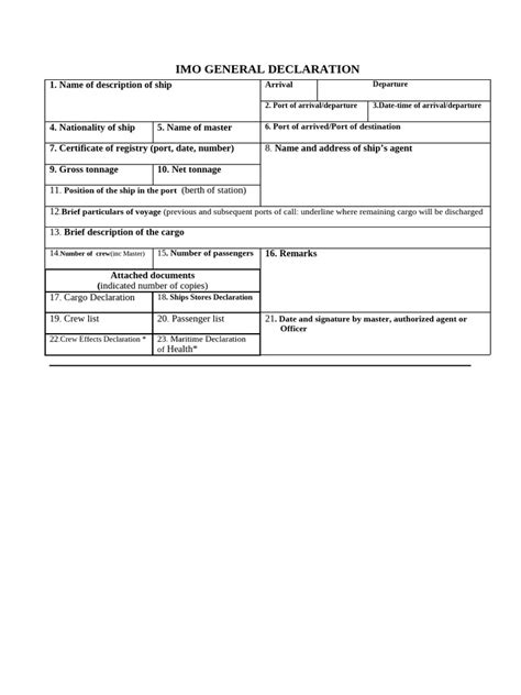 Imo Declaration Form Customs Pdf