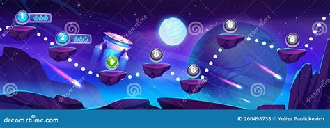 Space Game Level Map With Ufo On Alien Planet Stock Vector Illustration Of Universe Flying