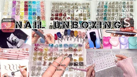 Sub Eng • Shein 블랙프라이데이🖤 알리네일재료 18ver 언박싱 하울 Asmr Nail Haul 스와로브스키 네일드릴 네일램프 본프리티 Youtube