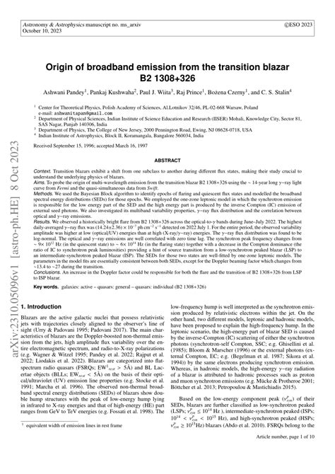 Pdf Origin Of Broadband Emission From The Transition Blazar B2 1308 326