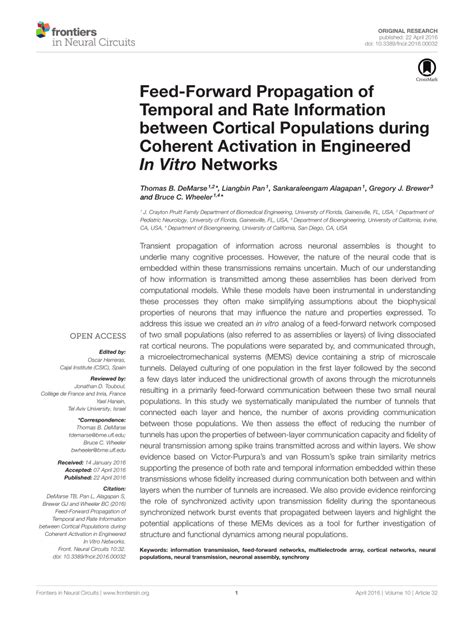 Pdf Feed Forward Propagation Of Temporal And Rate Information Between