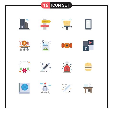 16 User Interface Flat Color Pack Of Modern Signs And Symbols Of Pay Magnifying Sweep Cash