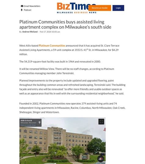 Platinum Communities Buys Assisted Living Apartment Complex On