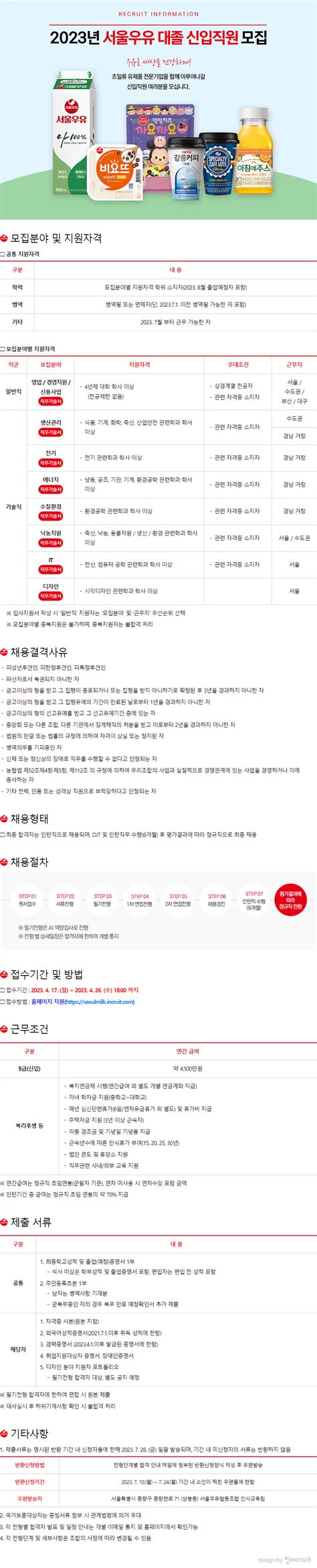 서울우유협동조합 채용공고 2023년 대졸 신입직원 모집 2023년 채용