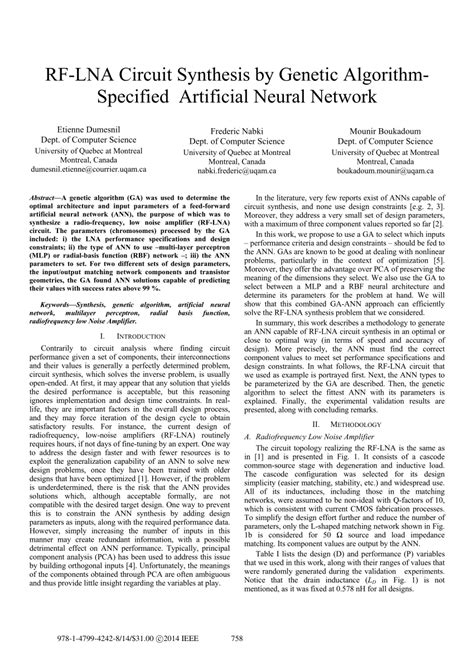 Pdf Rf Lna Circuit Synthesis By Genetic Algorithm Specified
