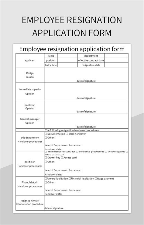 Employee Resignation Application Form Excel Template And Google Sheets