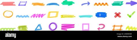 Text Highlighter Icons Set Set Of Colorful Hand Drawn Highlighter Elements Isolated On White