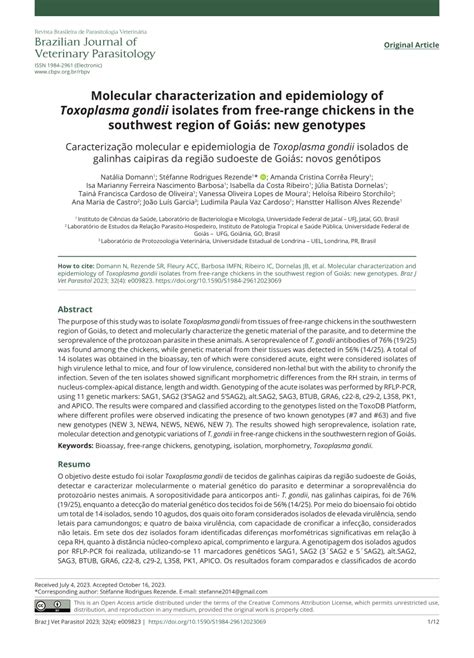 Pdf Molecular Characterization And Epidemiology Of Toxoplasma Gondii Isolates From Free Range