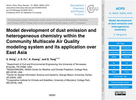 Pdf Model Development Of Dust Emission And Heterogeneous Chemistry Within The Community