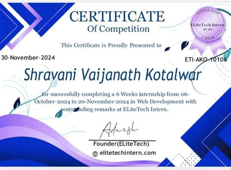 Shravani Kotalwar On Linkedin Elitetechintern Webdevelopment Internship